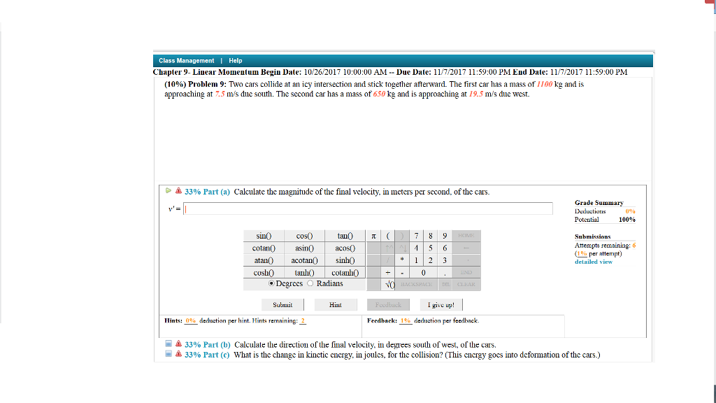 Solved Class Management | Help Chapter 9- Linear Momentum | Chegg.com