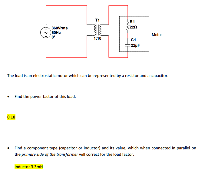 Solved The load is an electrostatic motor which can be | Chegg.com