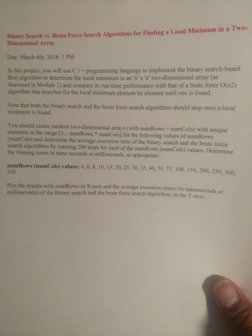 Solved Binary Search vs. Brute Force Search Algorithms for | Chegg.com