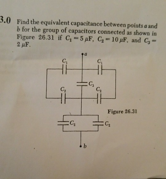 Solved 3.0 Find the equivalent capacitance between points a | Chegg.com