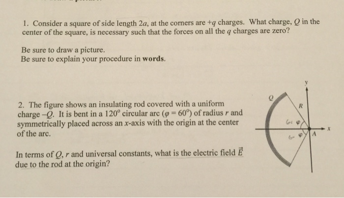 Solved Consider a square of side length 2a, at the comers | Chegg.com