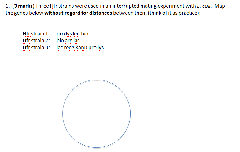 Solved Three Hfr strains were used in an interrupted mating | Chegg.com