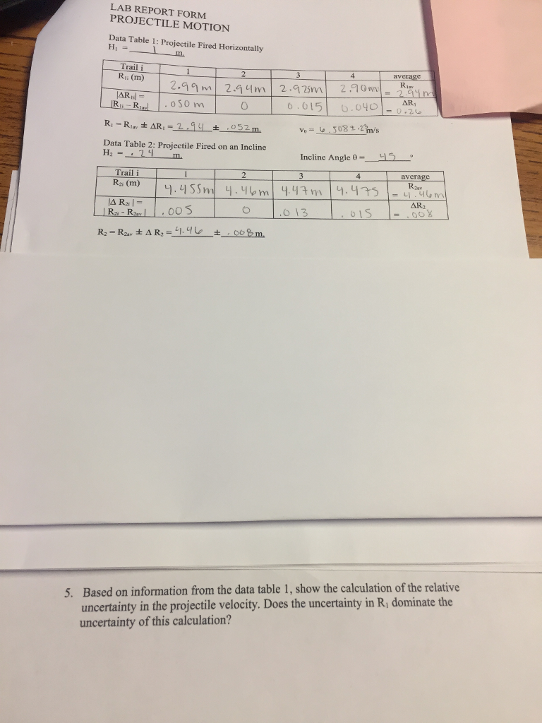 Solved LAB REPORT FORM PROJECTILE MOTION Data Table 1: | Chegg.com Solved LAB REPORT FORM PROJECTILE MOTION Data Table 1: | Chegg.com