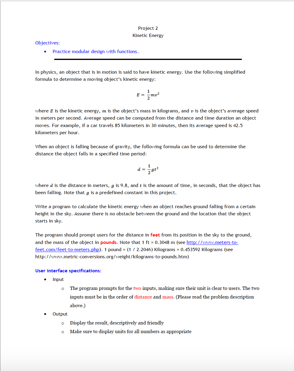 Solved Project 2 Kinetic Energy Objectives Practice modular | Chegg.com