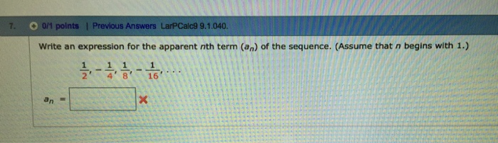 Solved Write an expression for the apparent nth term (a_n) | Chegg.com