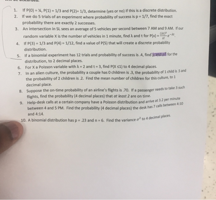 Solved If P(0) = 1/4, P(1) = 1/3 and P(2)= 1/3, determine | Chegg.com