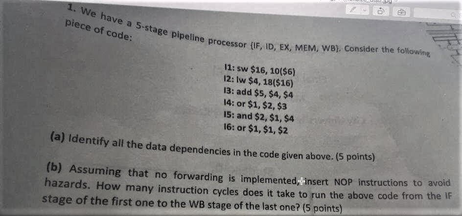 Solved We have a 5-stage pipeline processor {IF, ID, EX, | Chegg.com