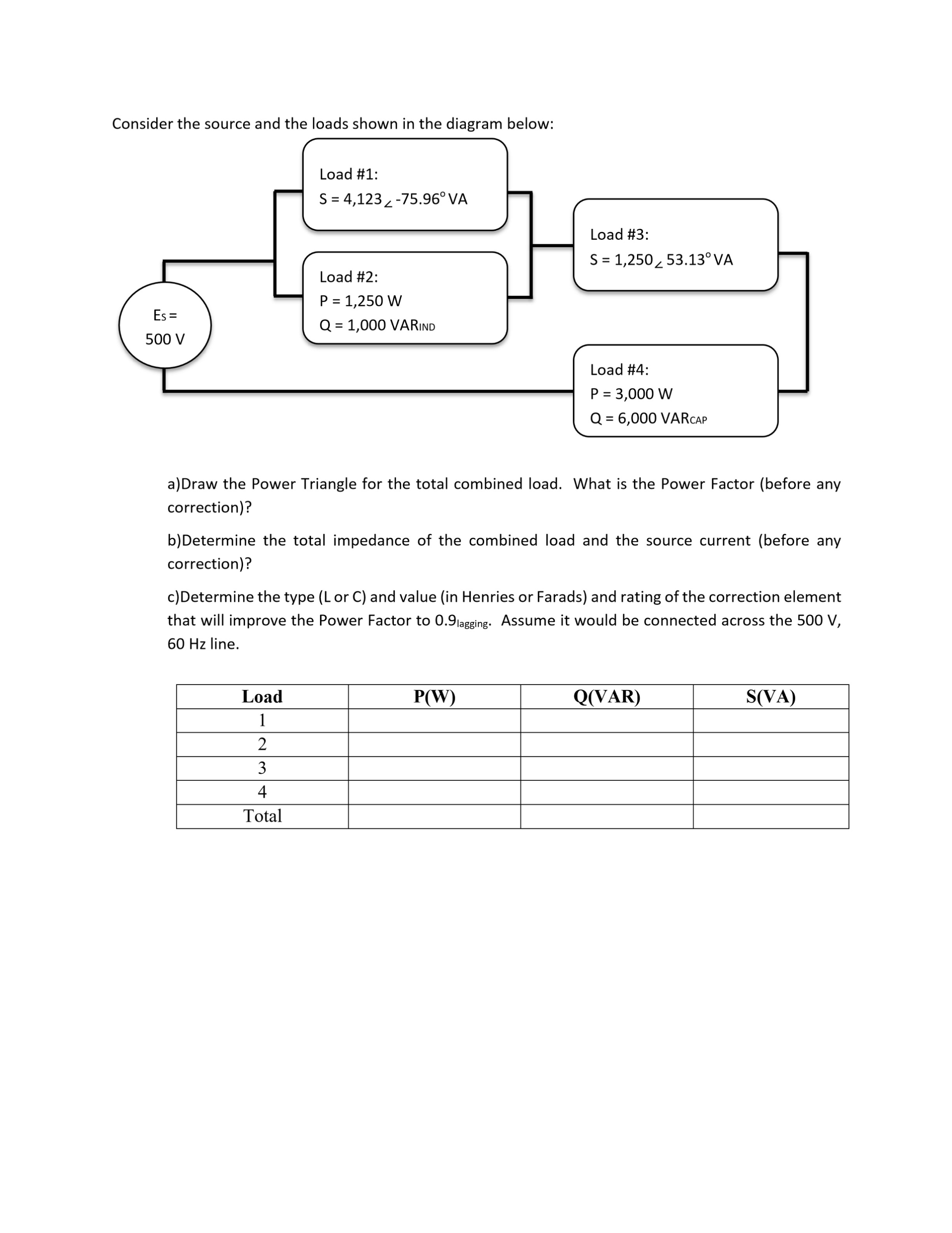 Solved Consider the source and the loads shown in the | Chegg.com