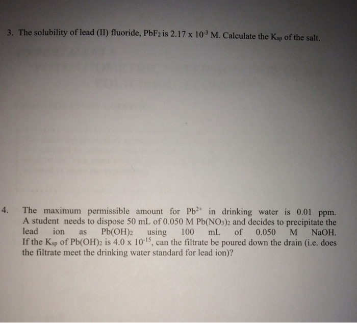 Solved The solubility of lead (II) fluoride, PbF_2 is 2.17 | Chegg.com