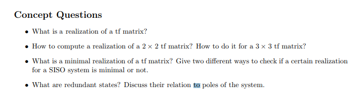 Solved Concept Questions State feedback is a static gain | Chegg.com