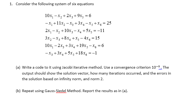 1. Consider the following system of six equations | Chegg.com