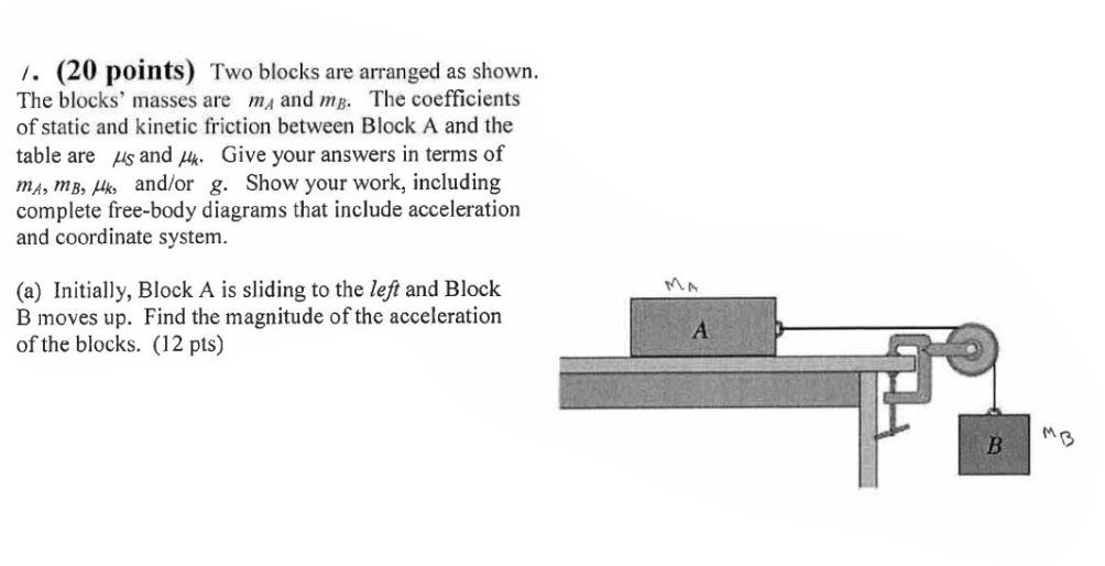 Solved /. (20 points) Two blocks are arranged as shown. The | Chegg.com