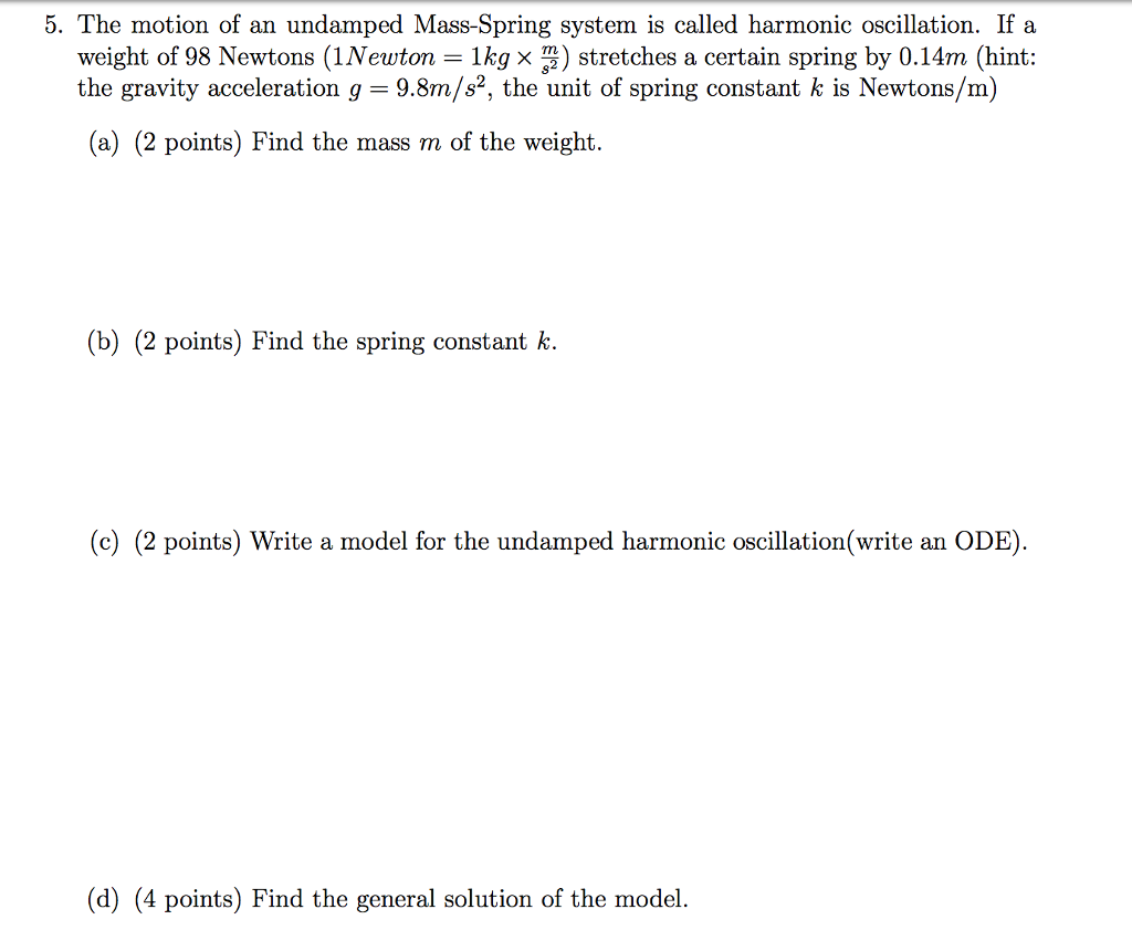 Solved The motion of an undamped Mass-Spring system is | Chegg.com