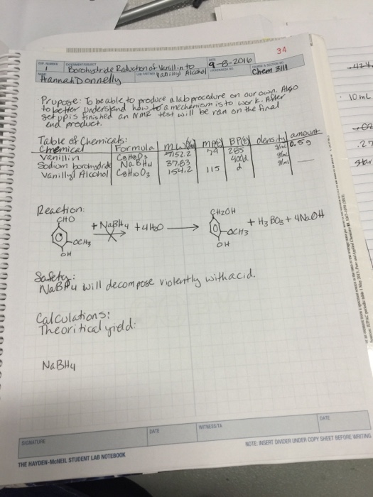 Solved Borohydride Reduction Of Vanillin To Vanillyl