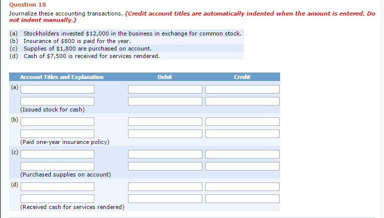 Solved Journalize these accounting transactions. (Credit | Chegg.com