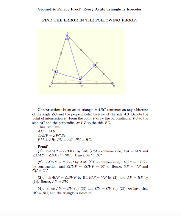 Solved Geometric Fallacy Proof: Every Acute Triangle Is | Chegg.com