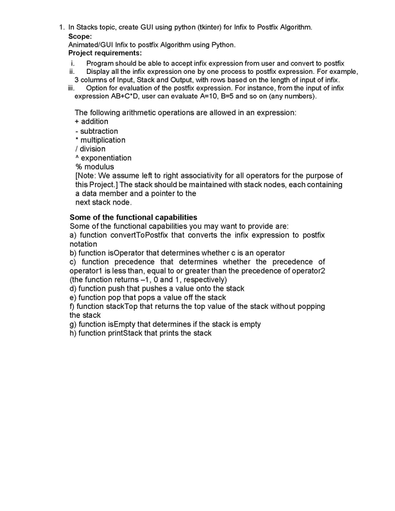 Solved 1. In Stacks topic, create GUI using python (tkinter) | Chegg.com