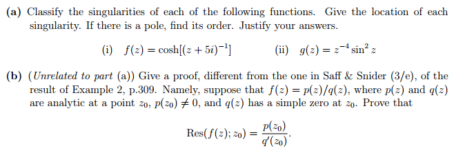 Solved Classify the singularities of each of the following | Chegg.com
