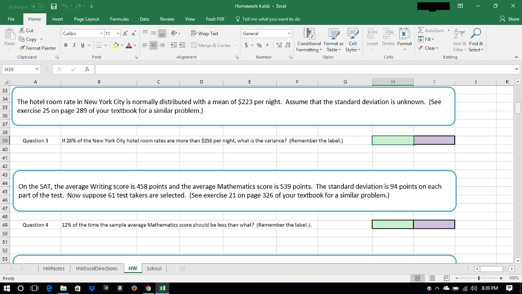 Solved AutoSave O OR Homework 4 axlsb - Excel File Home Page | Chegg.com