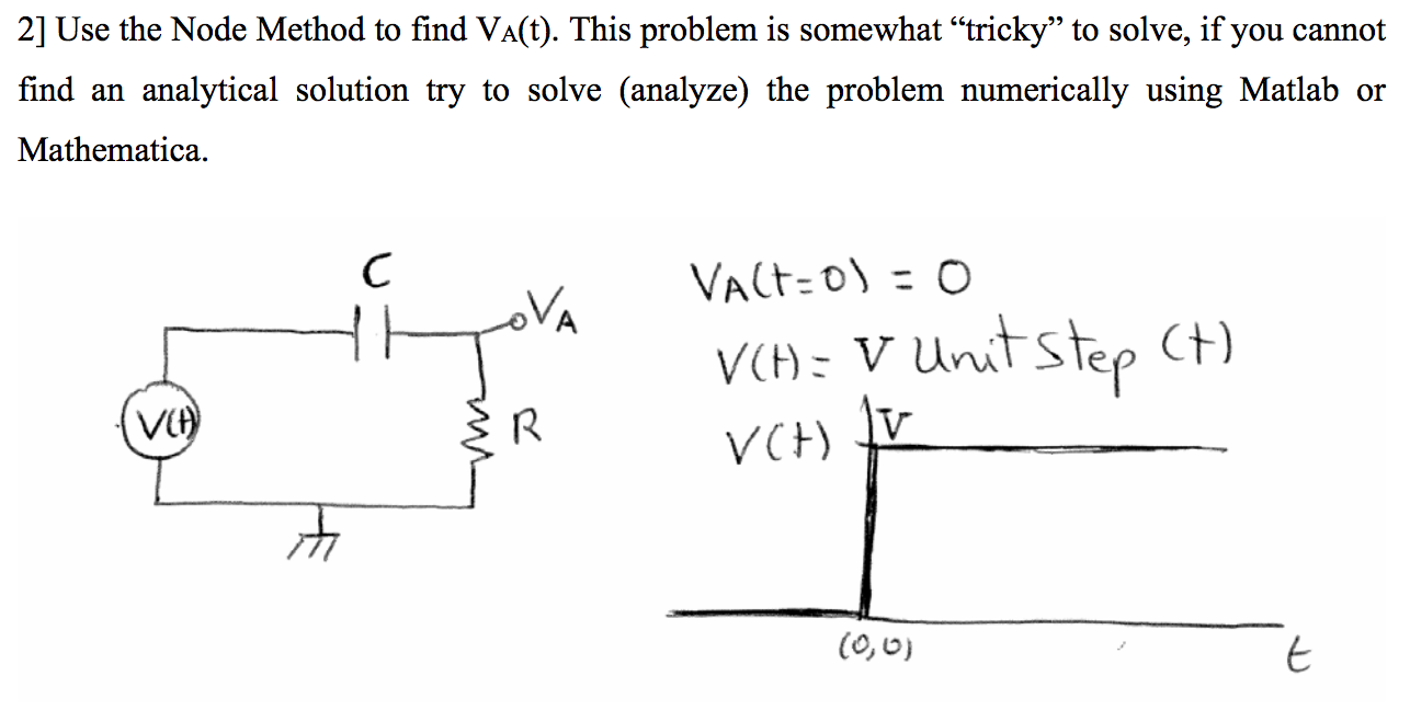 Solved Use the Node Method to find Va at t=1 if R=1, C=1 and | Chegg.com