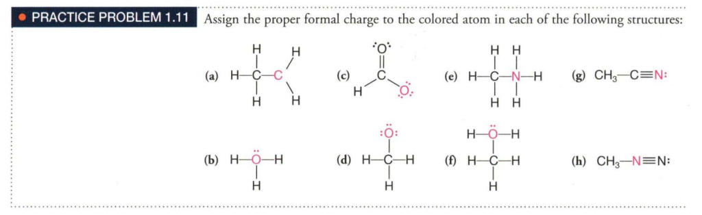 Solved PRACTICE PROBLEM 1.11 Assign the proper formal charge | Chegg.com