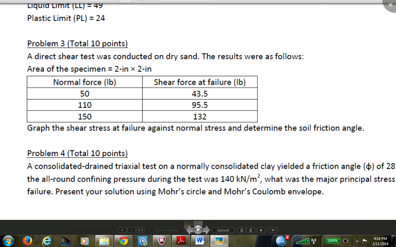 Solved A direct shear test was conducted on dry sand. The | Chegg.com Solved A direct shear test was conducted on dry sand. The | Chegg.com