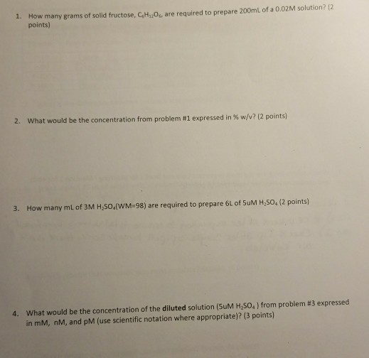 Solved 1. How many grams of solid fructose, CH,,0, are | Chegg.com