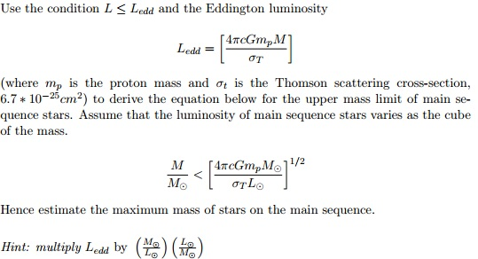 Use the condition L Ledd and the Eddington | Chegg.com