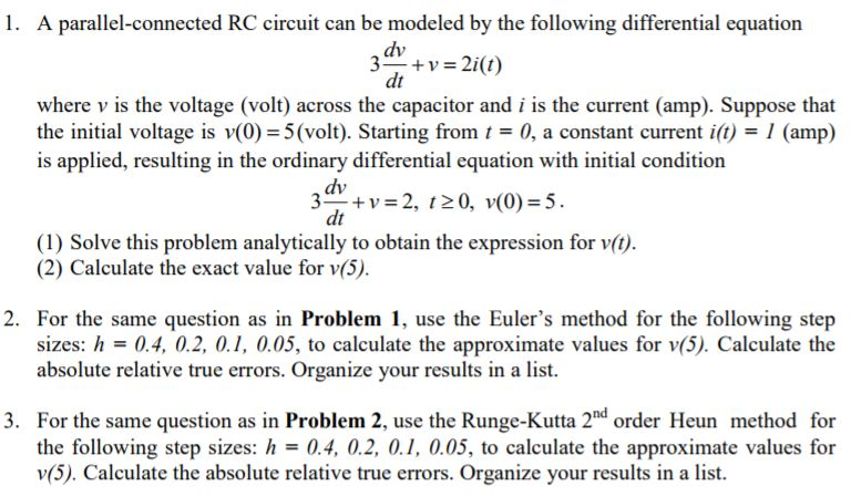 3. Use the Runge-Kutta 2nd order Heun method for the | Chegg.com