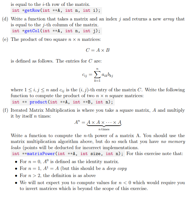 Solved Matrices In this exercise you will write several | Chegg.com