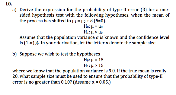 Derive the expression for the probability of type-II | Chegg.com