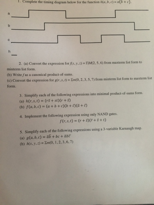 Solved 1. Complete the timing diagram below for the function | Chegg.com