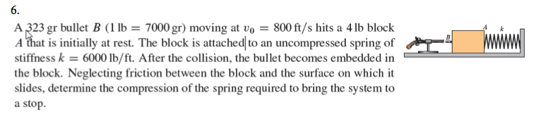 Solved A 323 gr bullet B (1 lb = 7000 gr) moving at v0 = 800 | Chegg.com