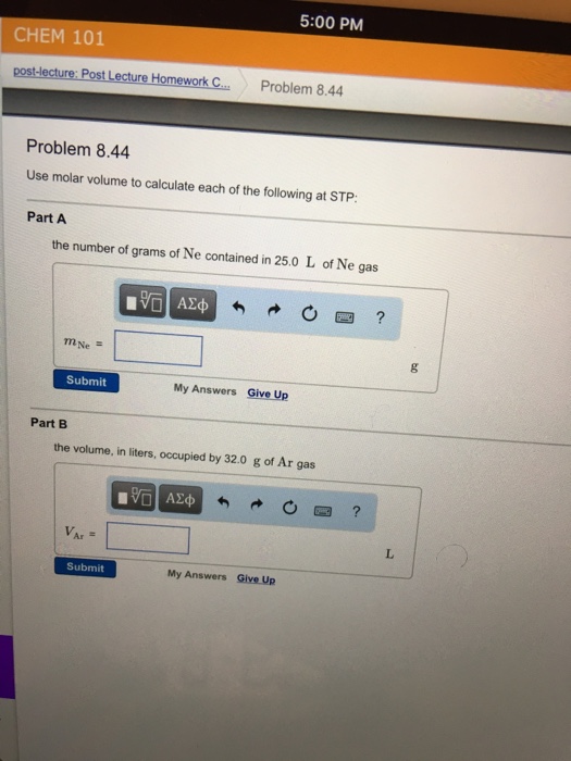 Solved Use molar volume to calculate each of the following | Chegg.com