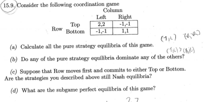 Solved Consider the following coordination game Calculate | Chegg.com