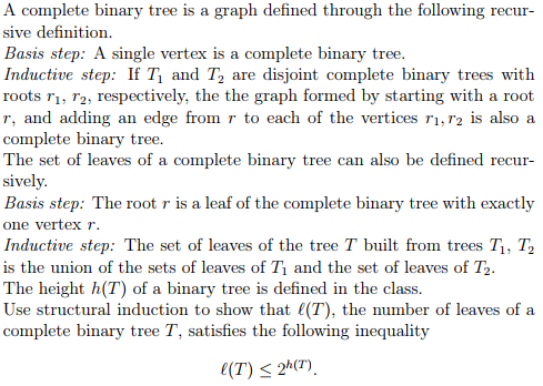 Solved A complete binary tree is a graph defined through the | Chegg.com