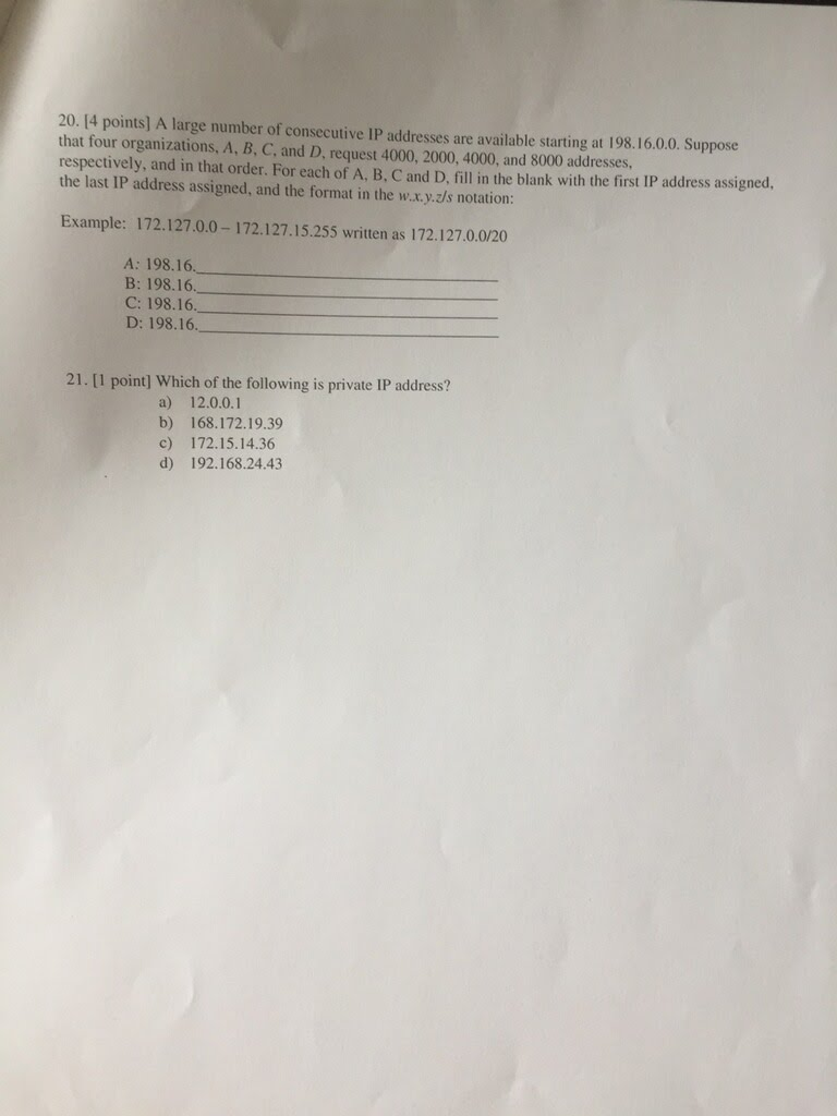 Solved 20. 14 points] A large number of consecutive IP | Chegg.com