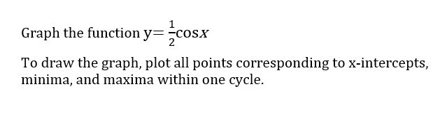 Solved Graph the function y = 1/2 cos x To draw the graph, | Chegg.com