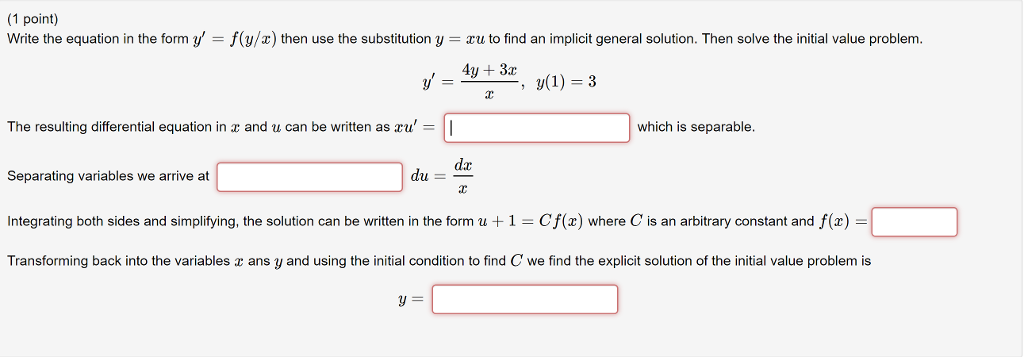 Solved (1 point Write the equation in the form y - f(y/x) | Chegg.com