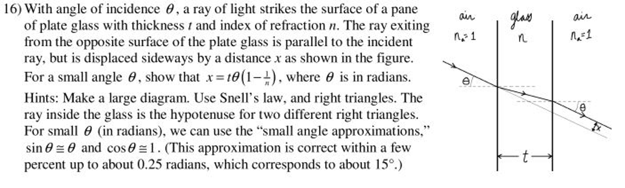 Solved With angle of incidence theta, a ray of light strikes | Chegg.com
