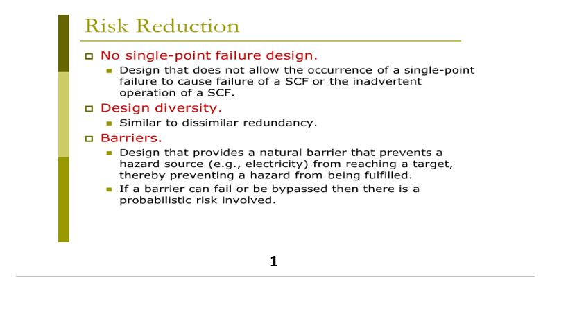 Risk Reduction o No single-point failure design. | Chegg.com