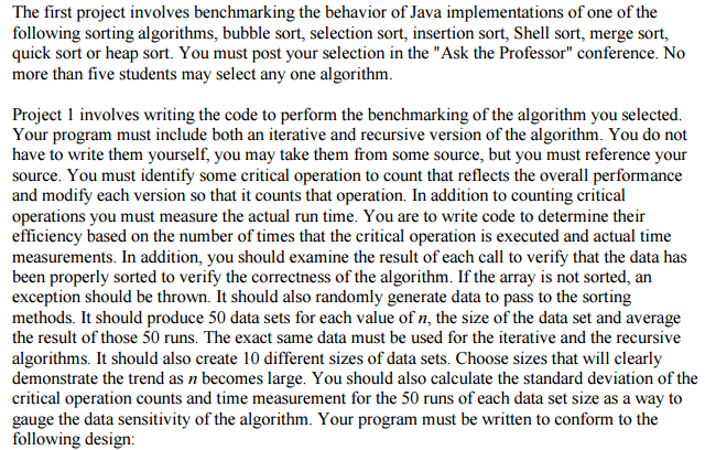 The first project involves benchmarking the behavior | Chegg.com