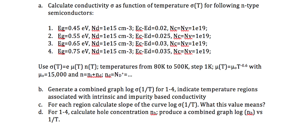 Solved Calculate conductivity a as function of temperature | Chegg.com