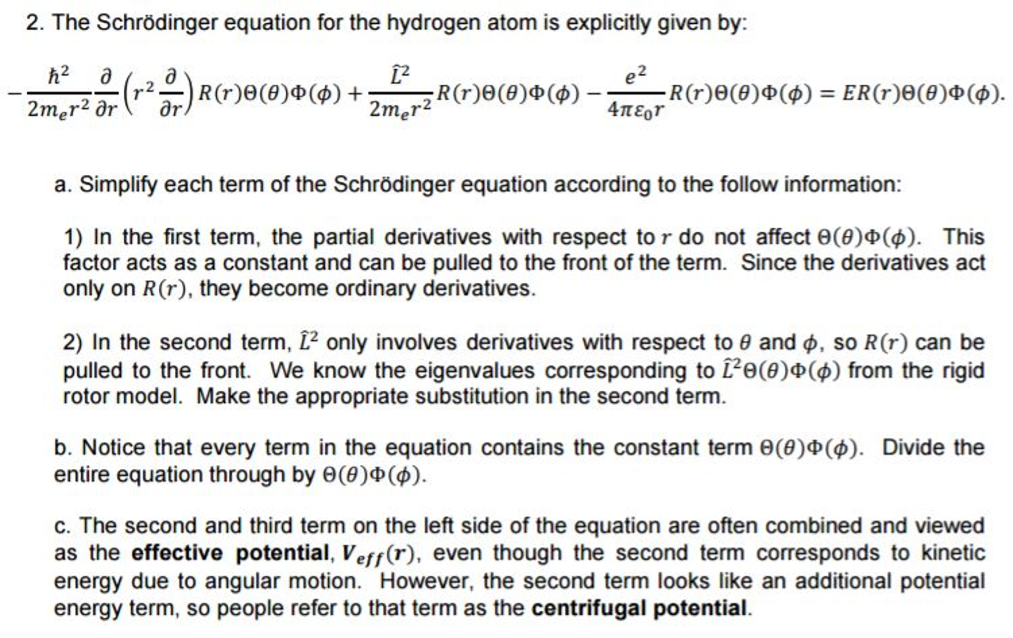 The Schrodinger equation for the hydrogen atom is | Chegg.com