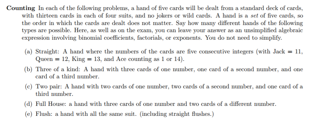Counting In each of the following problems, a hand of | Chegg.com