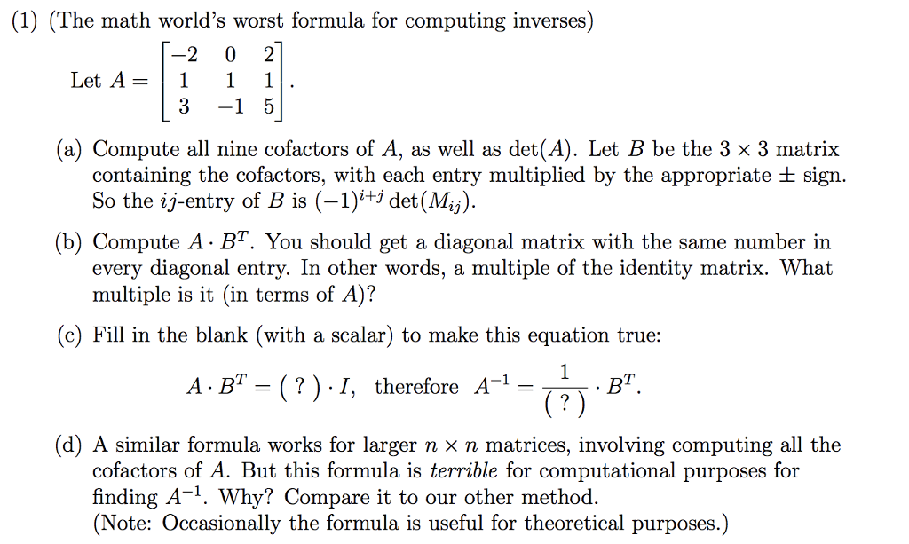 Solved (1) (The math world's worst formula for computing | Chegg.com