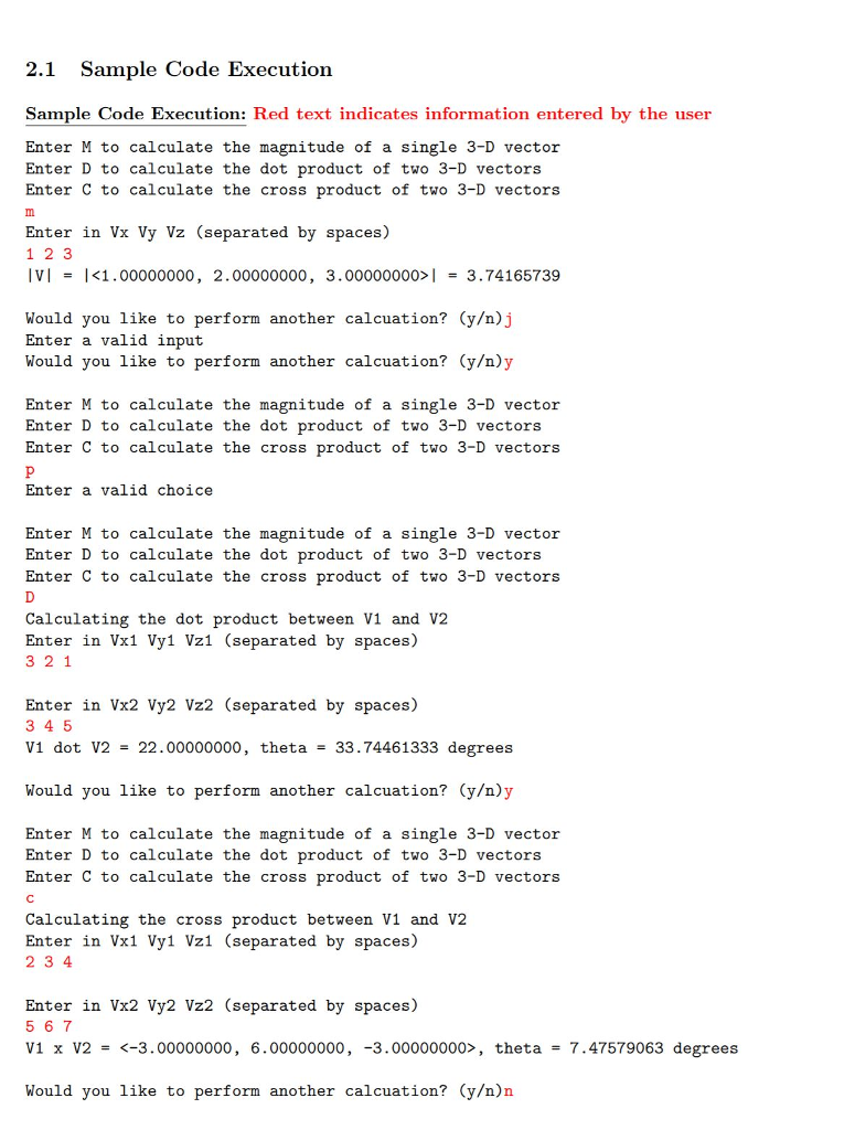 Solved 2 Vector Calculations We wish to write a set of C | Chegg.com