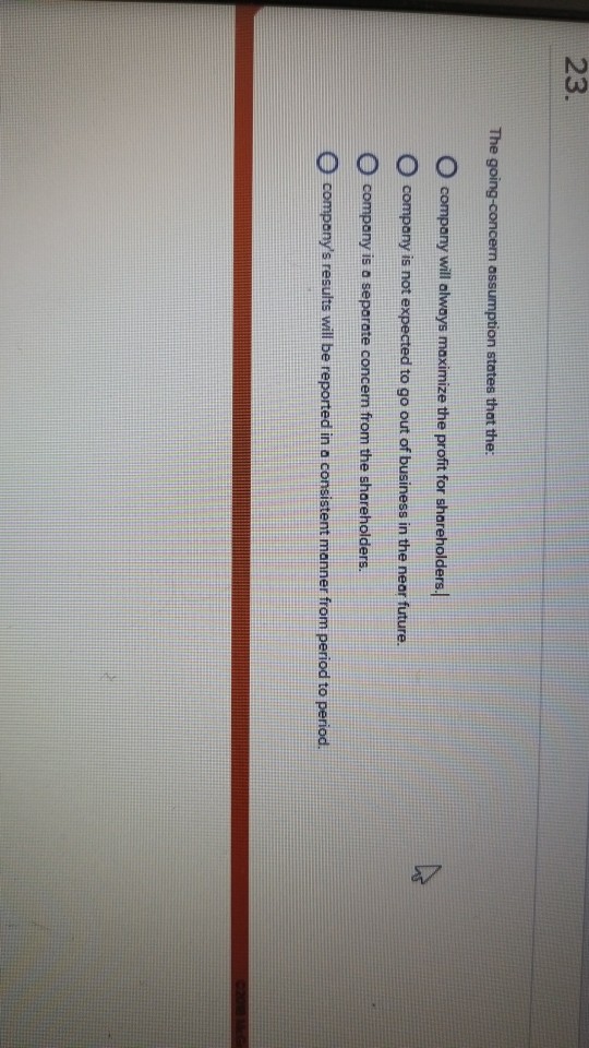 Solved 23. The going-concern assumption states that the O | Chegg.com