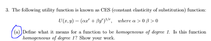 Solved The following utility function is known as CBS | Chegg.com