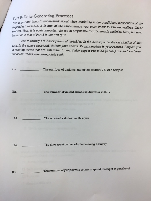 Solved Part B: Data-Generating Processes One thing to think | Chegg.com